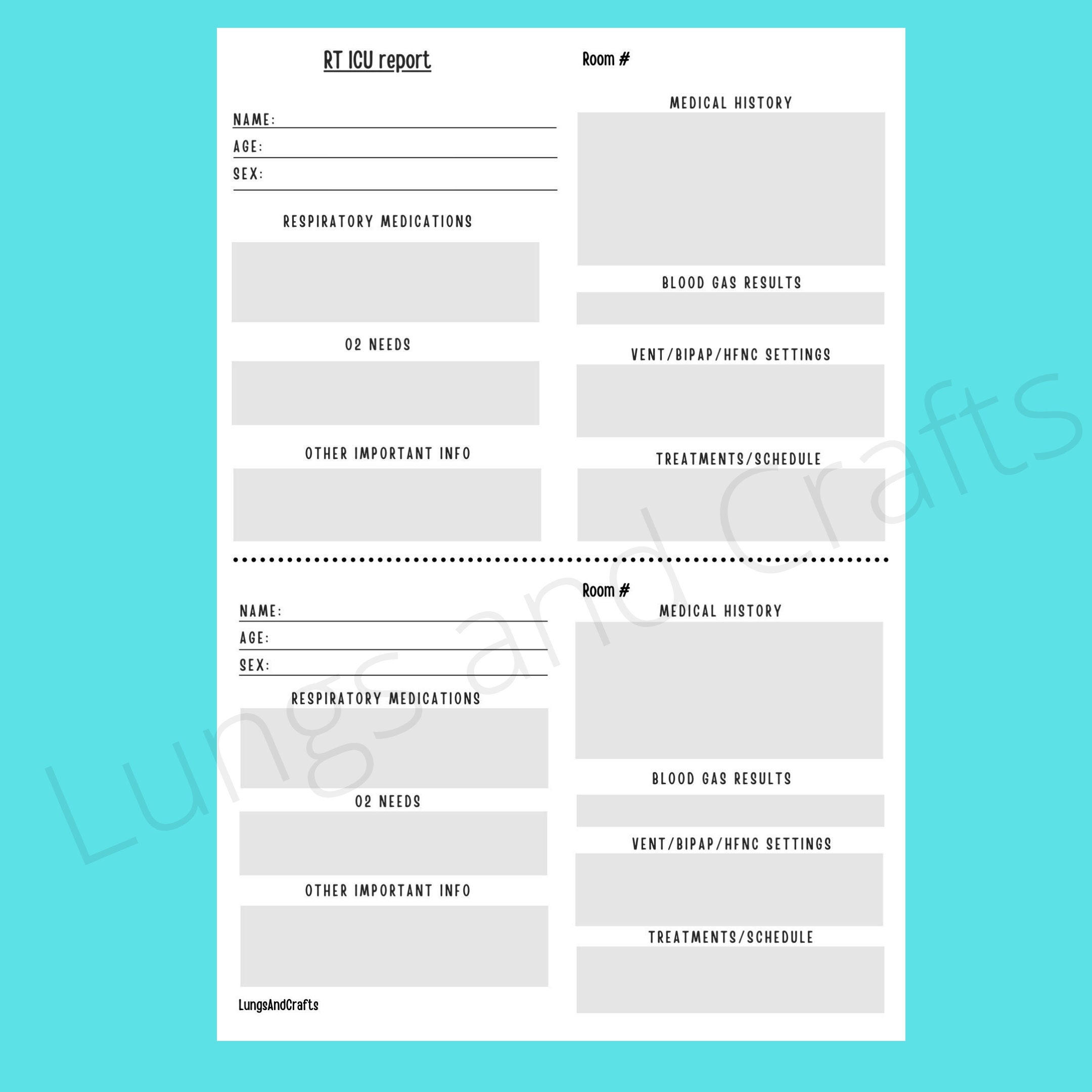 Respiratory Therapist ICU Report Sheet / RT Assignment Sheet / ICU ...