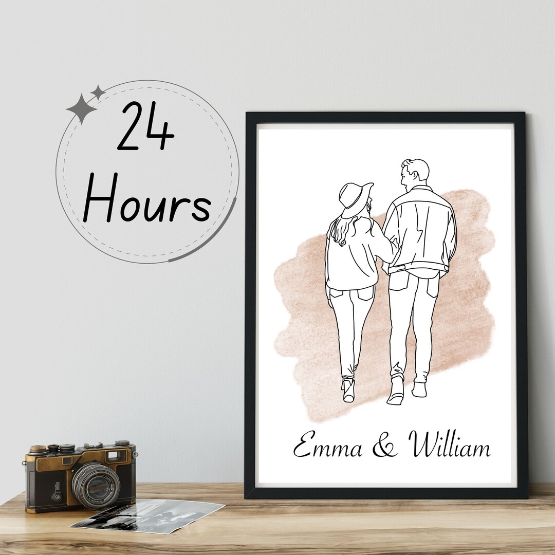 Custom Couples Faceless Portrait Print, Line Drawing From Photo ...
