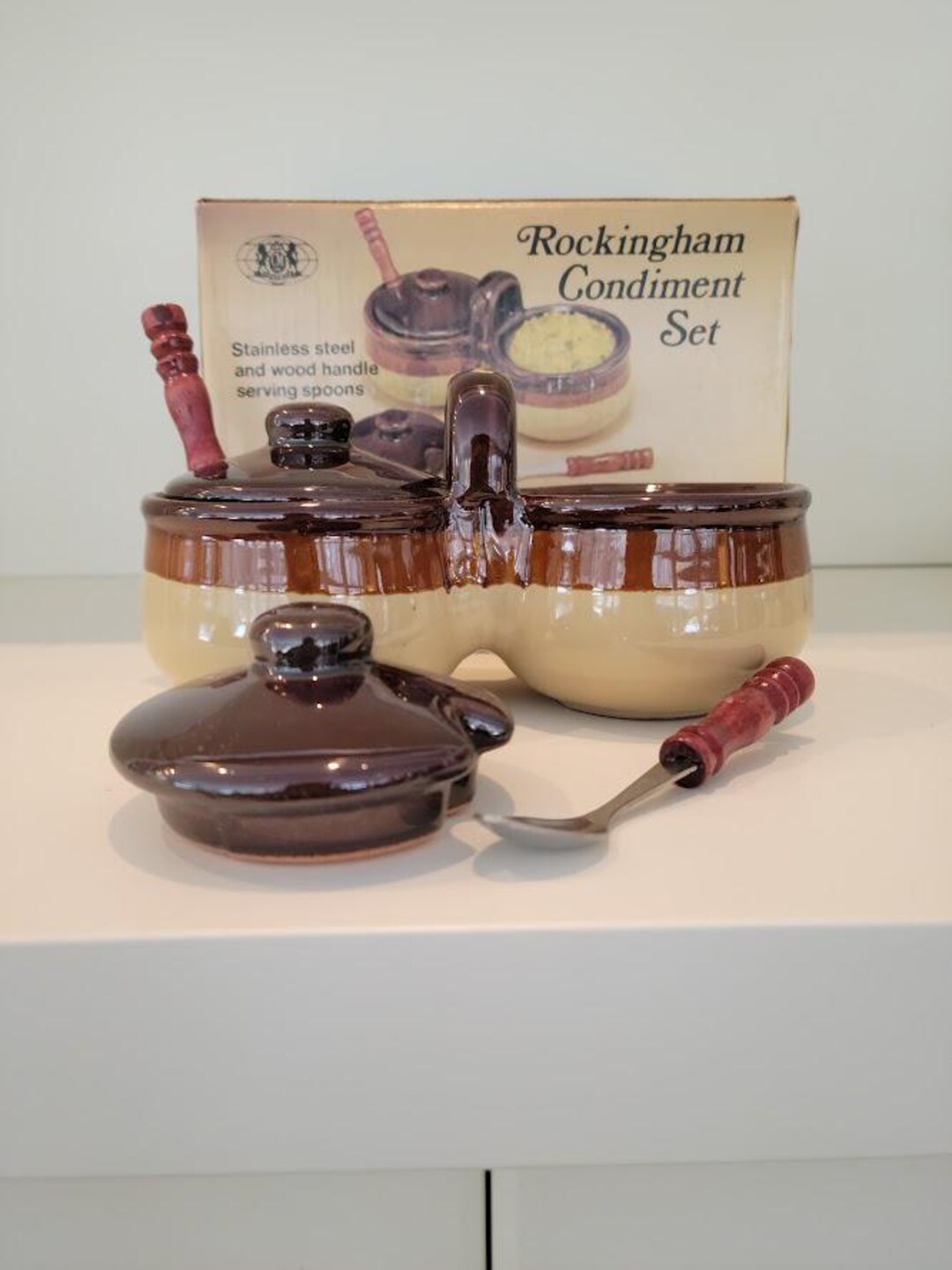Rockingham Stoneware Condiment Set - 1980s, Unused in Original ...