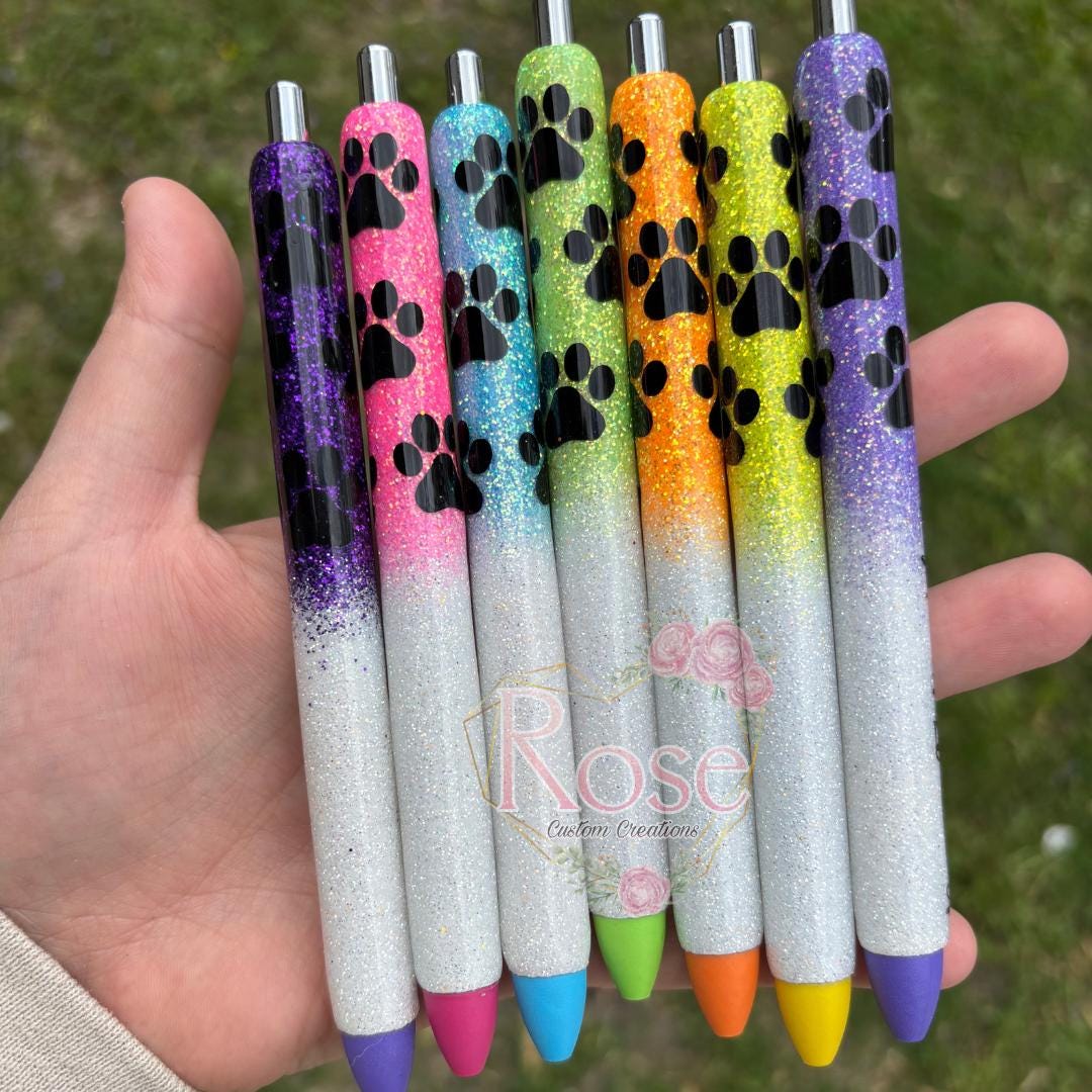 Ombre Paw Print Pen , Glitter Pens, Personalized Glitter Pens, Inkjoy 0 ...