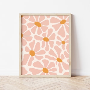 Pink Groovy Flowers Print, Boho Wall Art, Flower Prints, Groovy ...