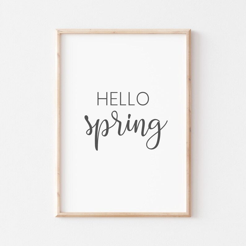 Hello Spring Print Typography Printables Hello Spring Wall | Etsy