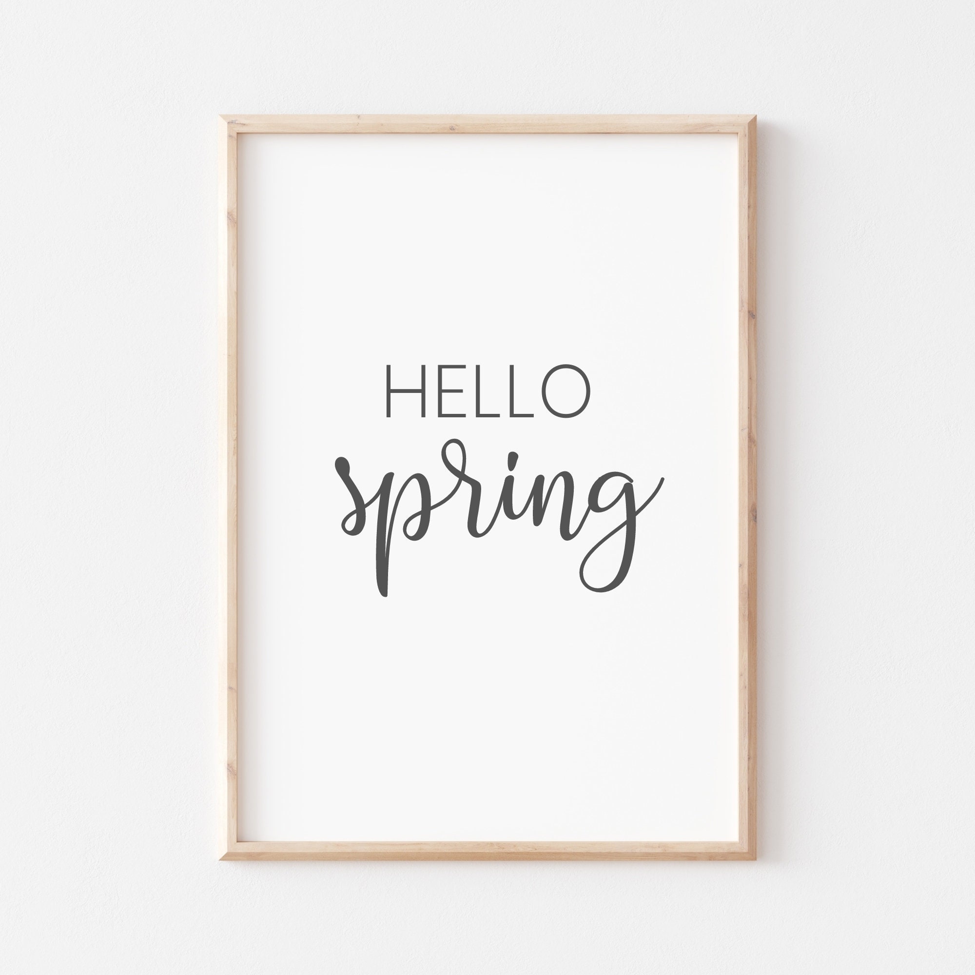 Hello Spring Print Typography Printables Hello Spring Wall | Etsy