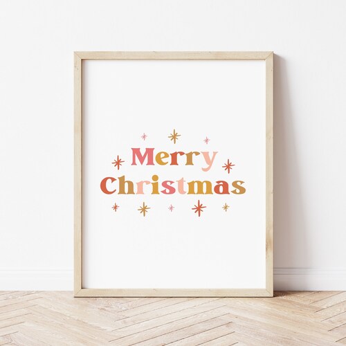 Merry & Bright Print Boho Christmas Holiday Printables Pink - Etsy