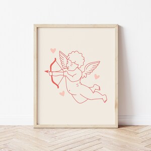 Retro Valentines Day Print, Cupid Print, Boho Valentines Art, Heart ...