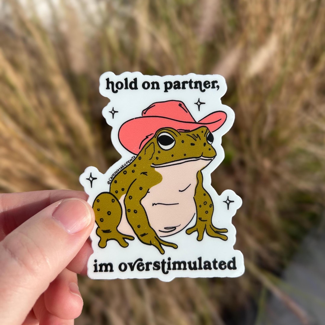 Hold on Partner Im Overstimulated Sticker, Funny Frog Gifts ...