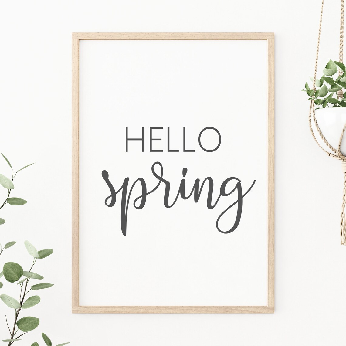 Hello Spring Print Typography Printables Hello Spring Wall | Etsy