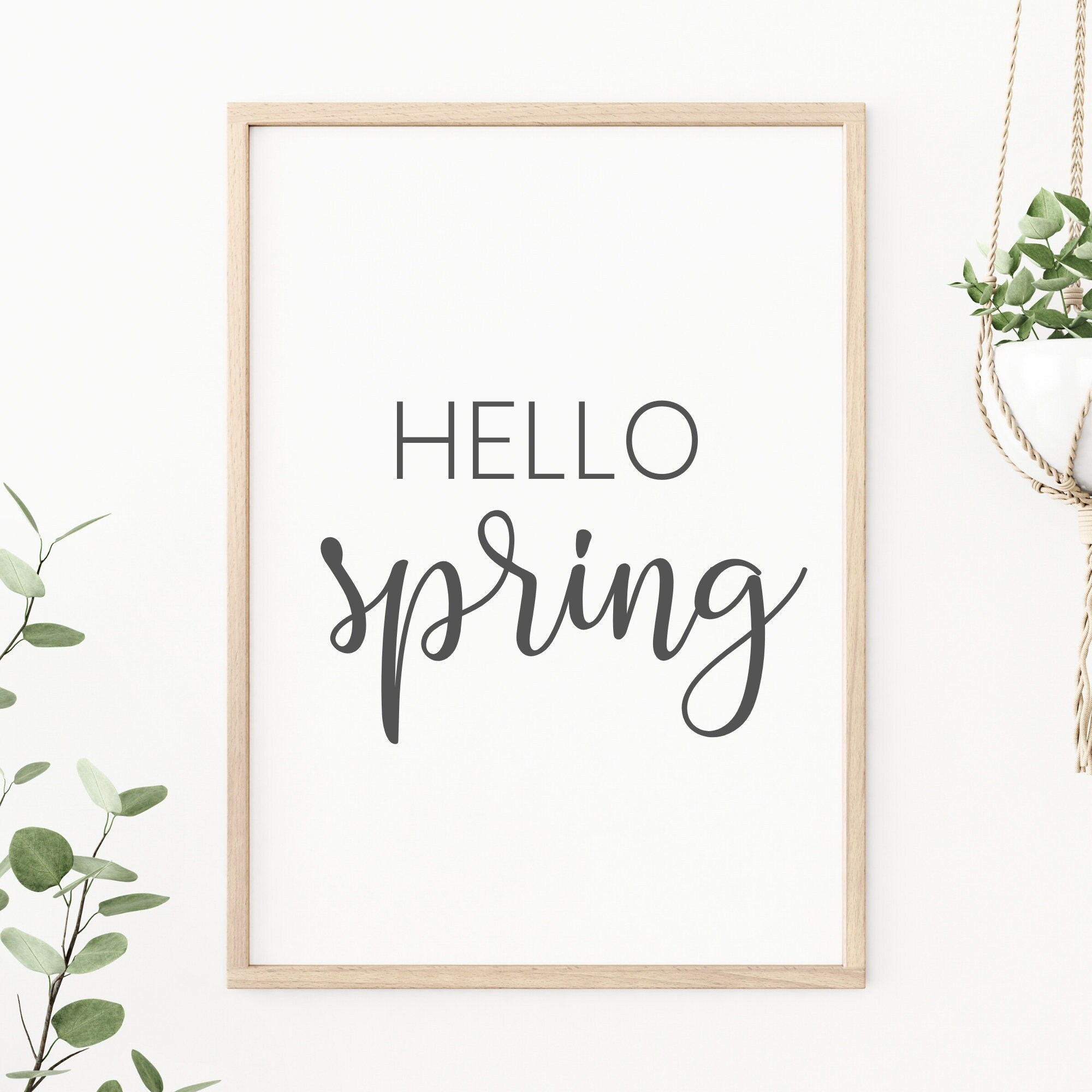 Hello Spring Print Typography Printables Hello Spring Wall | Etsy