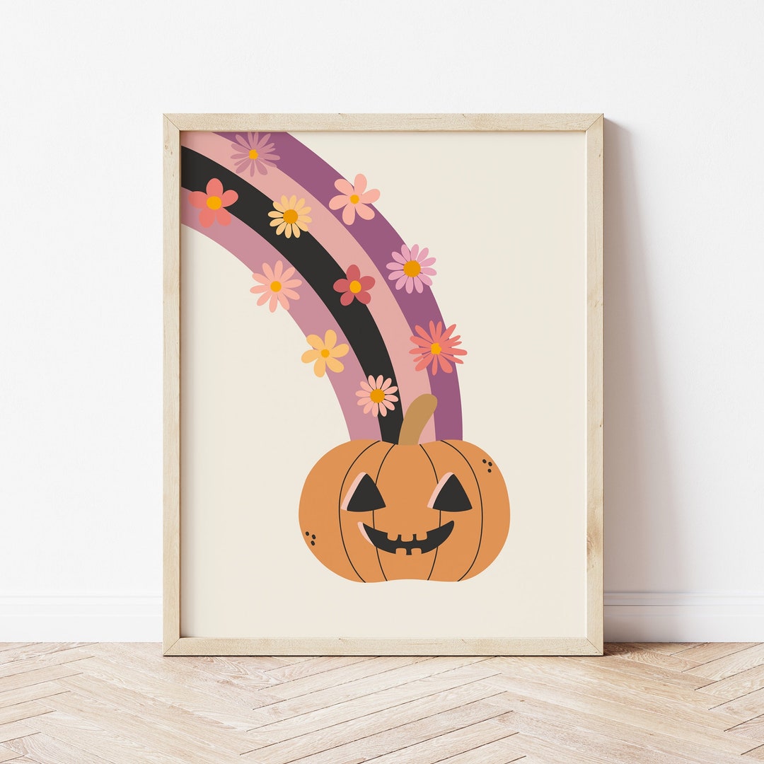 Rainbow Pumpkin Print Boho Halloween Print Groovy Pumpkin - Etsy