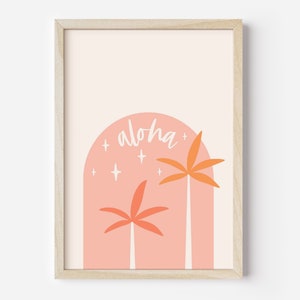 Boho Palms Print, Aloha Printable, Girls Room Art, Pink Boho Prints ...