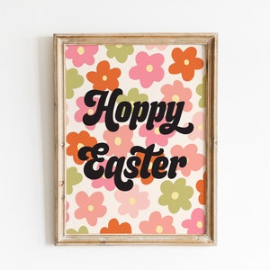 Hoppy Easter Print, Spring Wall Art, Kids Easter Print, Groovy Easter ...