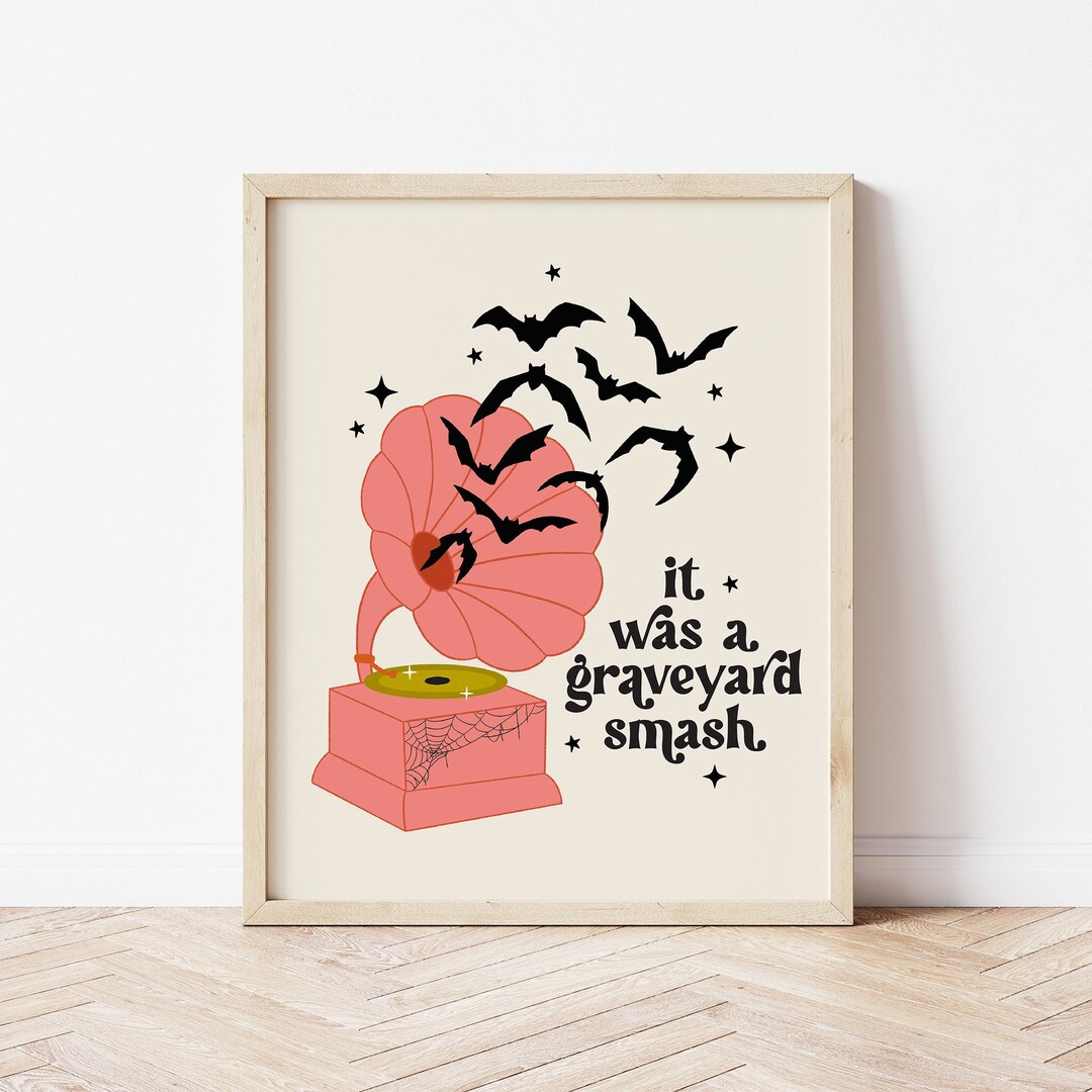Spooky Record Player Print, Retro Halloween, Monster Mash Print, Boho ...