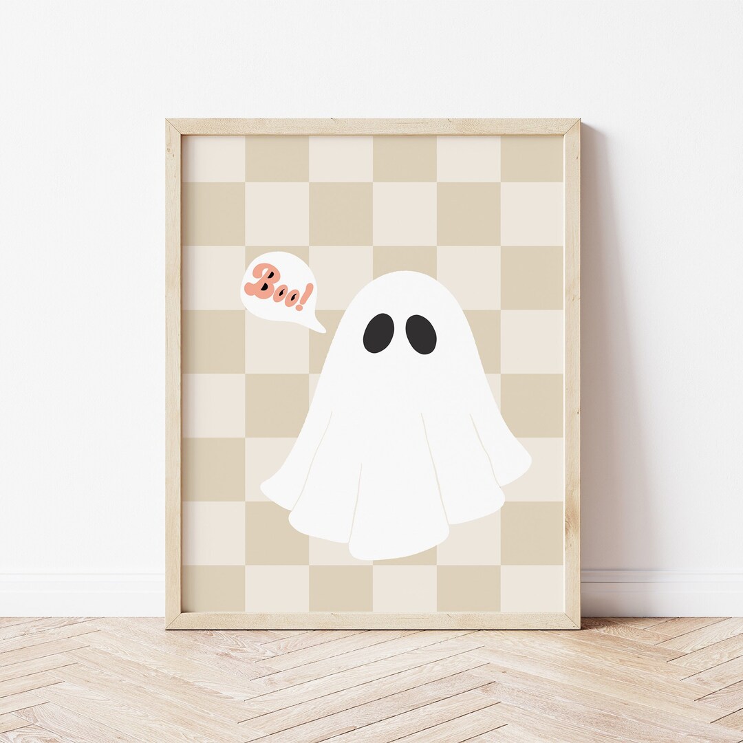 Boo Ghost Print, Checkered Halloween Print, Kids Halloween Decor, Boo ...
