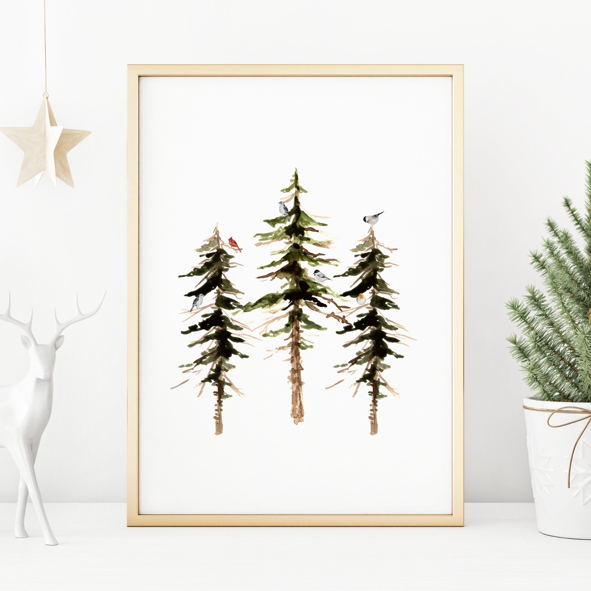 Watercolor Pine Trees Print Christmas Tree Printable Holiday | Etsy