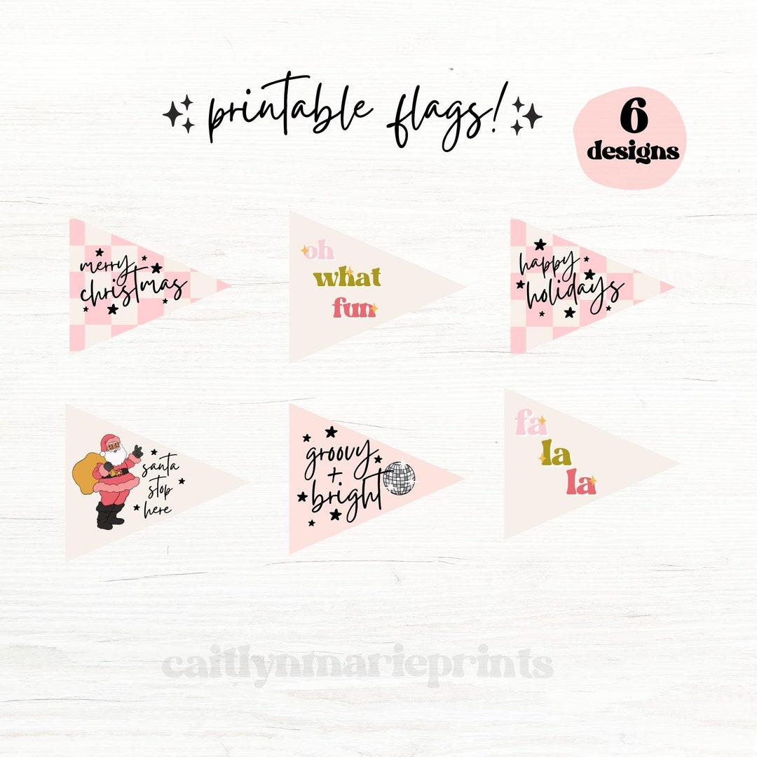 Christmas Pennants, Groovy Christmas Flags, Printable Christmas Flags ...