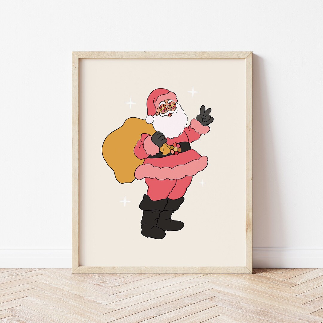 Groovy Santa Print, Christmas Printable, Disco Christmas Art, Groovy ...