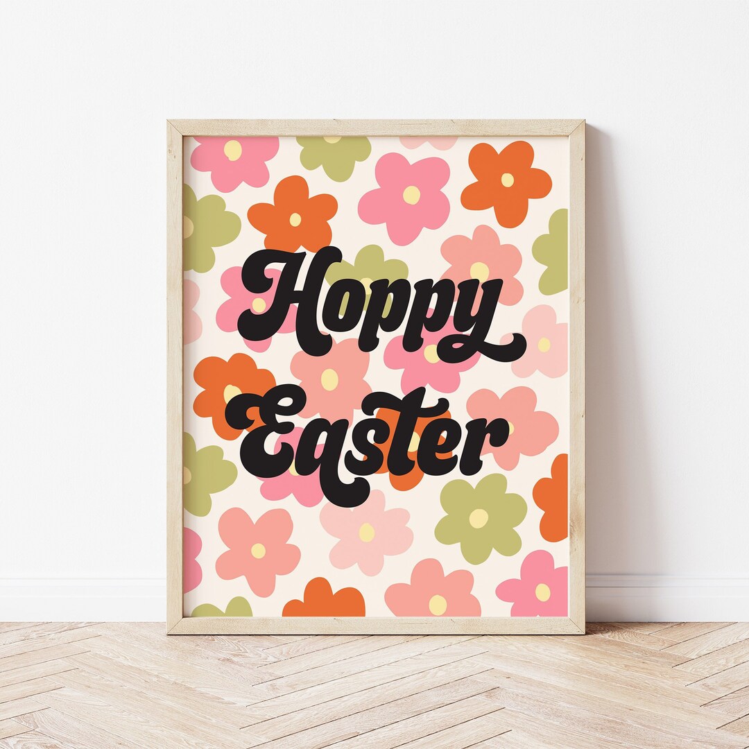 Hoppy Easter Print, Spring Wall Art, Kids Easter Print, Groovy Easter ...