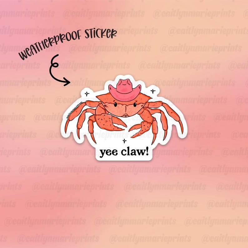 Yee Claw Crab Sticker, Funny Crab Sticker, Country Crab Sticker, Cute Animal Sticker ...