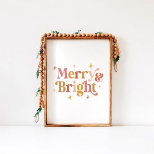 Merry & Bright Print, Boho Christmas, Holiday Printables, Pink ...