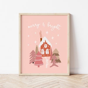 Merry & Bright Print, Boho Christmas, Holiday Printables, Whimsical ...
