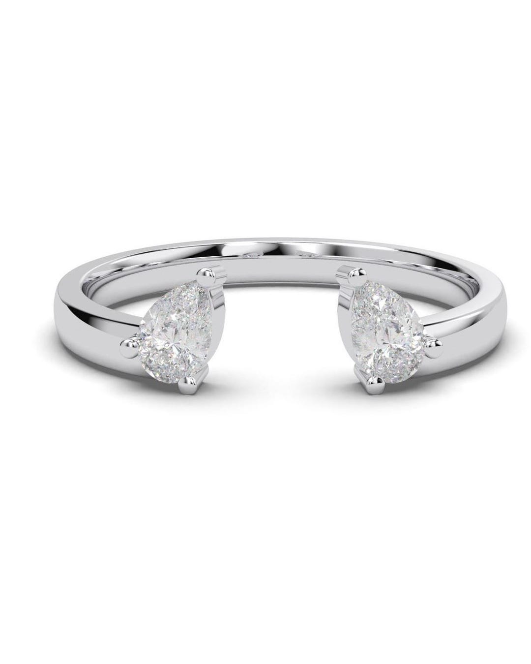 Dual Open Cuff Gold Ring Set With Pear Cut Lab Diamonds - Etsy