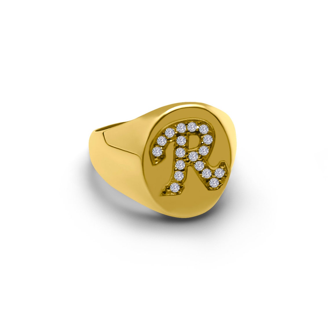 R Letter Ring Dainty Oval Signet Ring Made of 14k Gold Solid - Etsy
