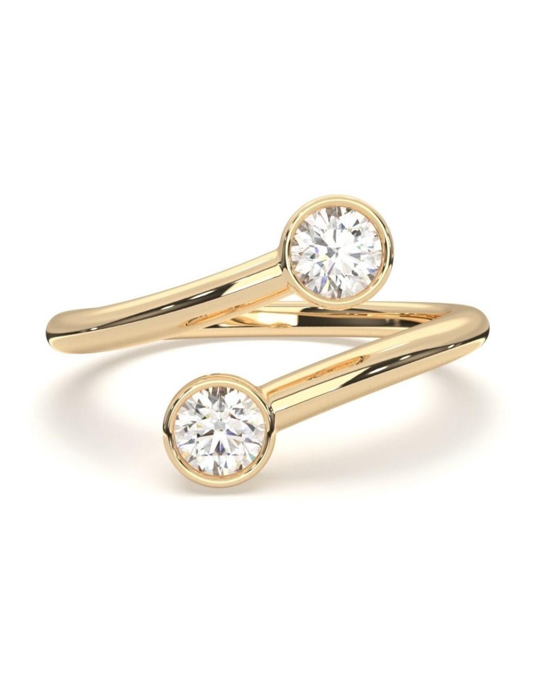 Dual Open Cuff Diamond Ring Round Cut Diamonds 14K/18K Solid Gold - Etsy