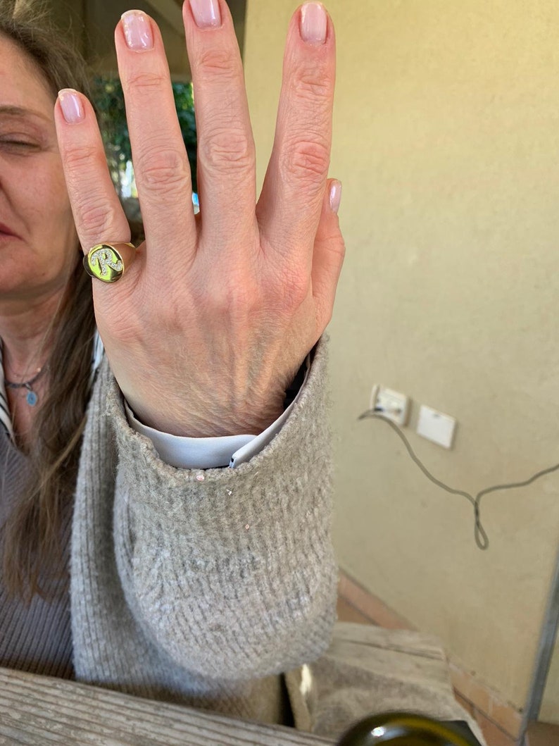 R Letter Ring Dainty Oval Signet Ring Made of 14k Gold Solid - Etsy