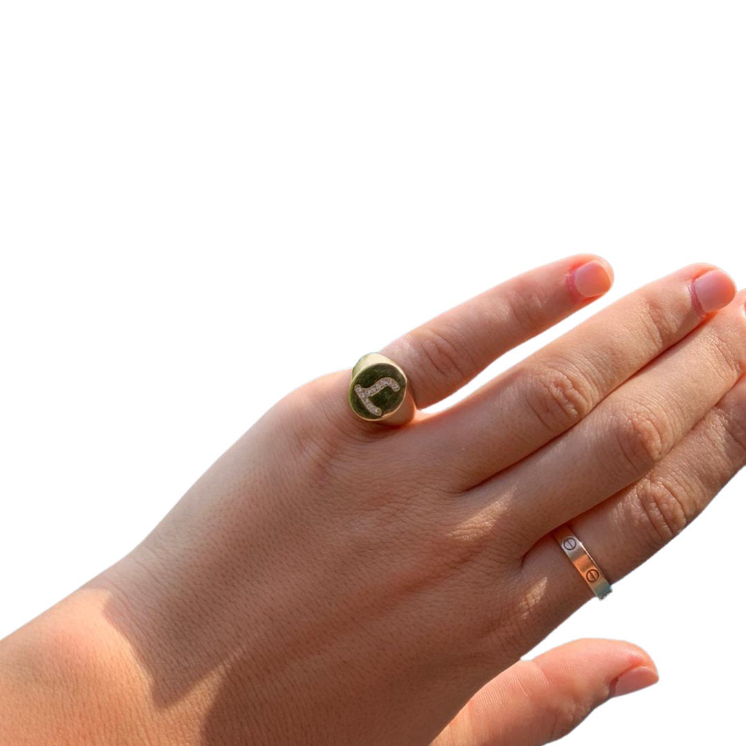Initial Signet Ring Letter Ring Gold and Diamonds Ring - Etsy