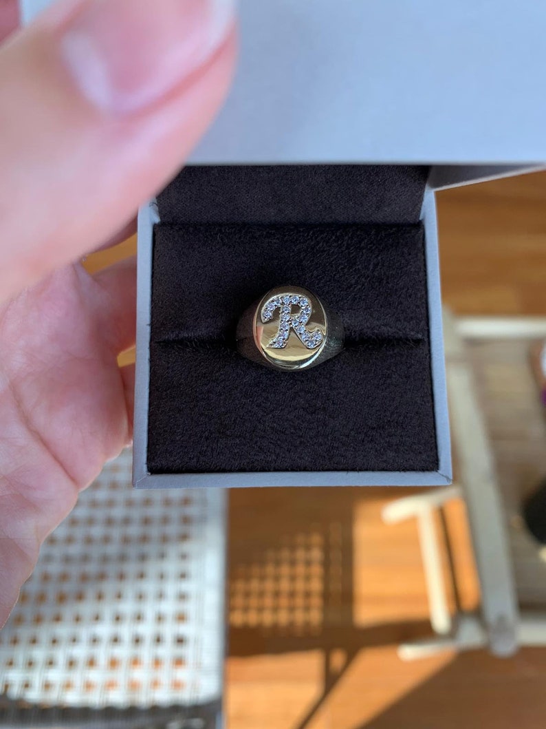 R Letter Ring Dainty Oval Signet Ring Made of 14k Gold Solid - Etsy