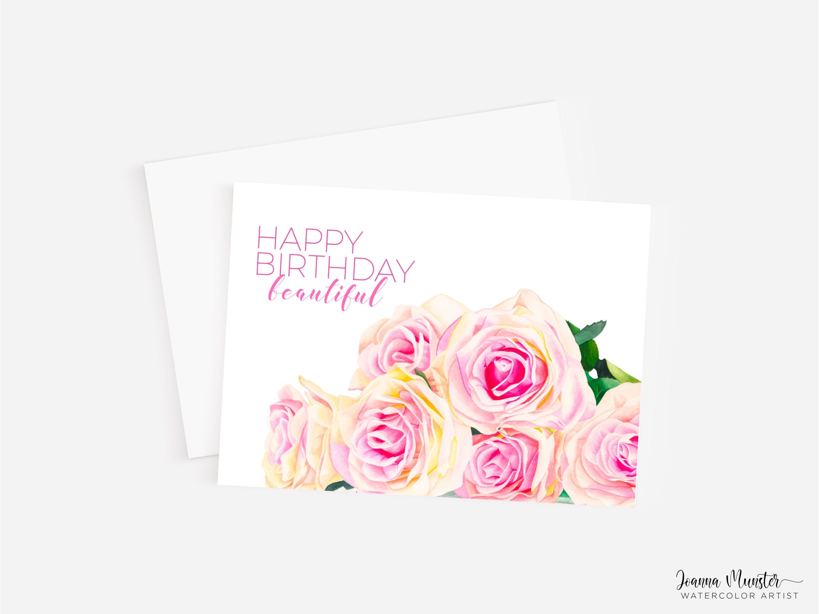 Rose Birthday Card Birthday Card Rose Bouquet Card Love Card Watercolor ...
