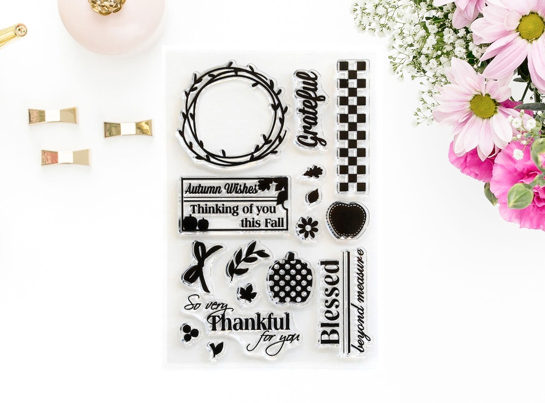 Autumn Stamp Set Fall Stamps Autumn Stamps Wreath Stamp Grateful Stamp ...