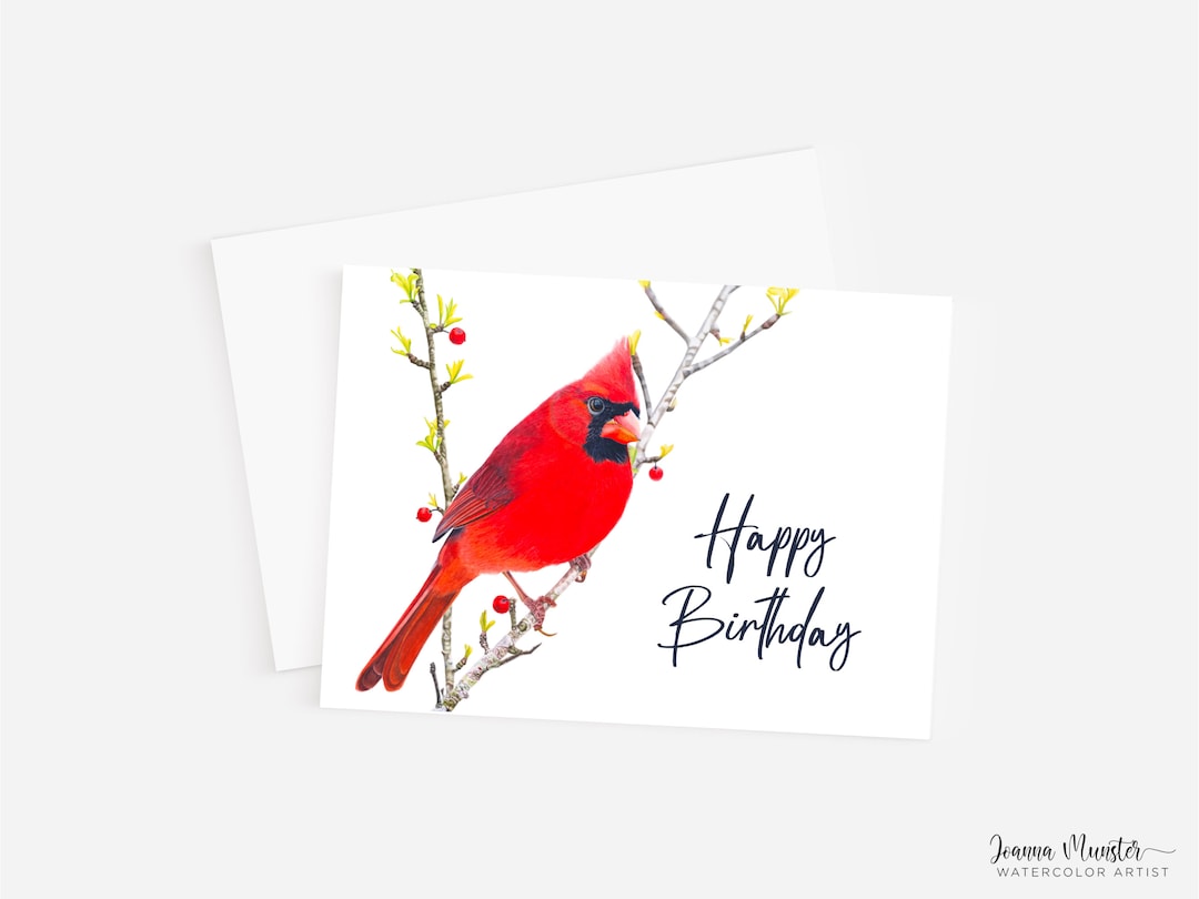 Birthday Card Cardinal Card Masculine Card Watercolor Greeting ...