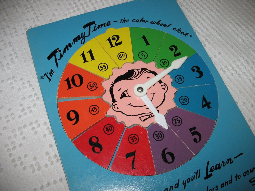 Vintage Wood Puzzel timmy Time Color Wheel Clock 1960's Brightly ...