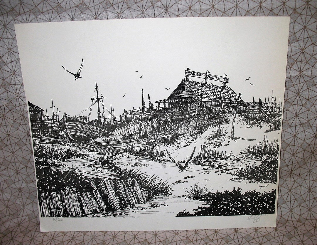 Vintage Pen & Ink Line Drawing Print 10.75" X 12.75 Numbered Limited ...