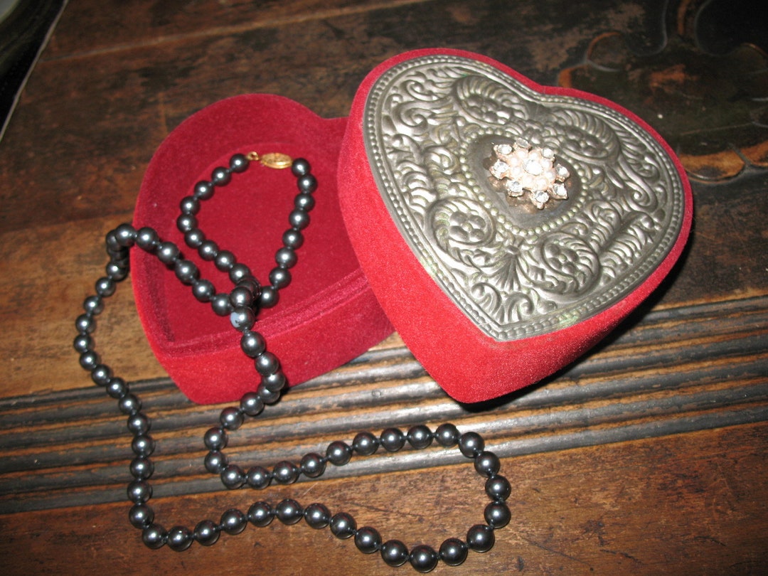 Vintage Red Velvet Jeweled Trinket Box With Surprise Inside Cottagecore ...