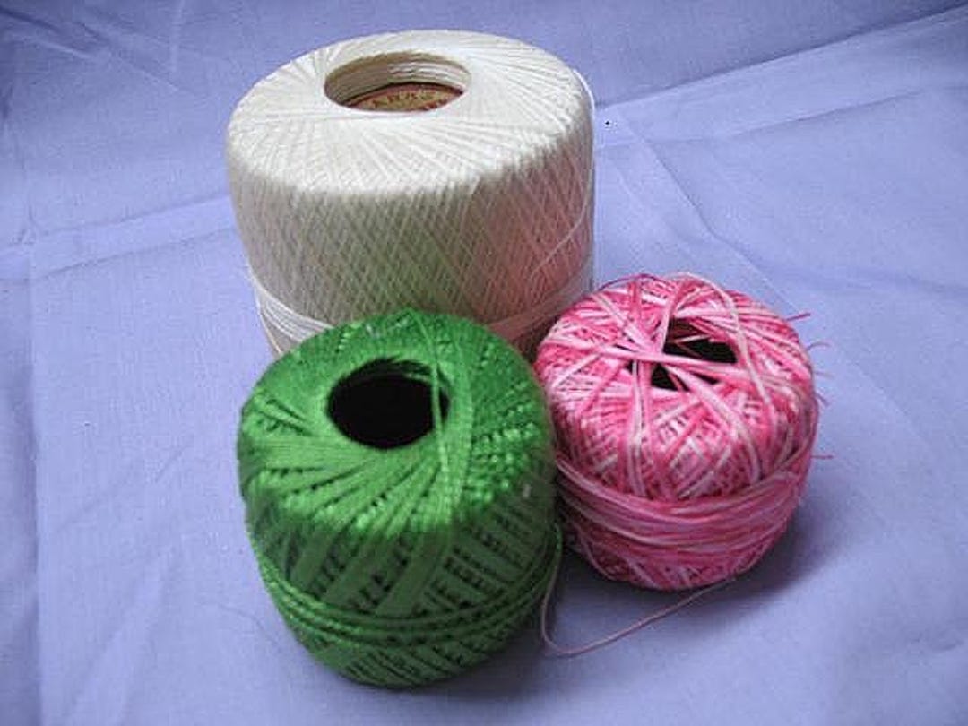 Vintage Cotton Crochet/tatting Thread Small Balls Creme, Green ...
