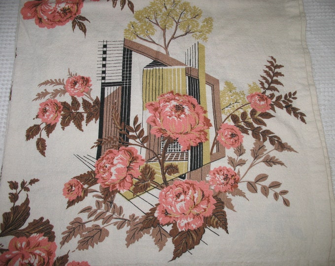 Mid-century Modern MCM Drapery Panel Bark Cloth Textured Fabric Coral ...