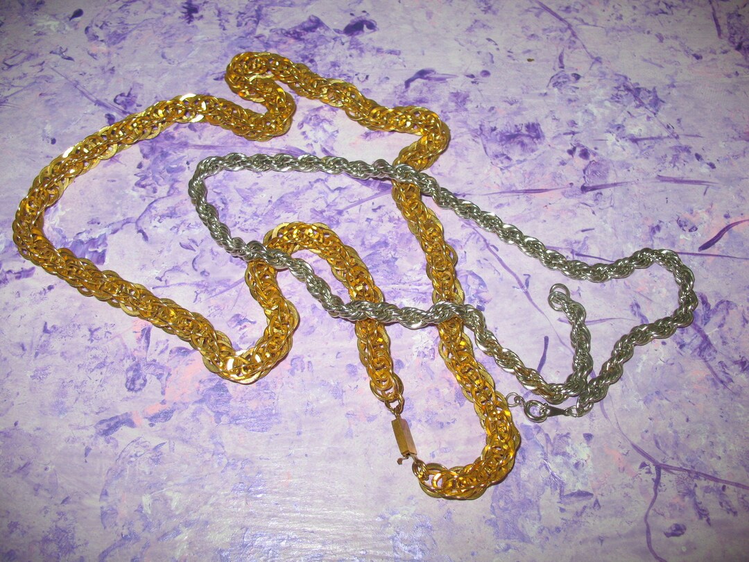 Vintage Rope Chain Necklace Chunky 1980's Style Gold Tone or Silver ...