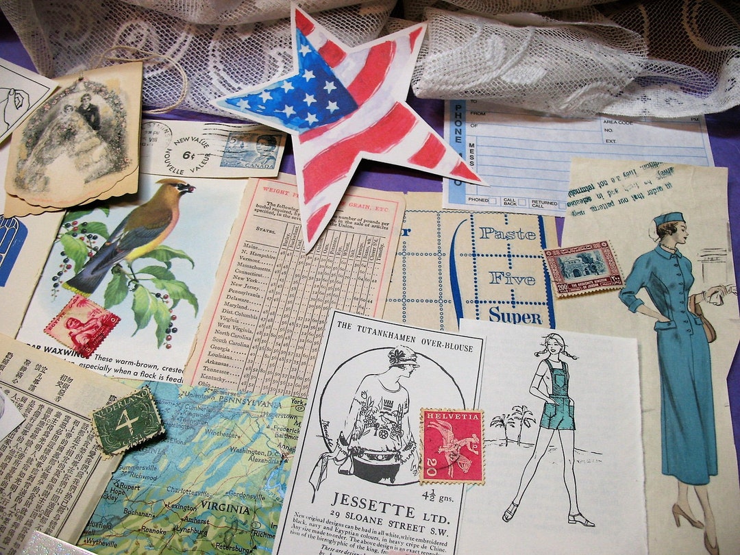 Vintage Paper Huge Lot Grab Bag Paper Scraps Book Pages Art Junk ...