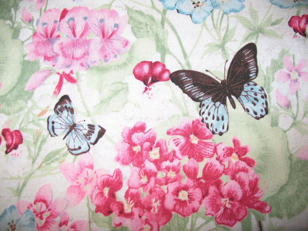 Vintage Susan Winget Cotton Fabric Butterflies With Pink Flowers Junk ...