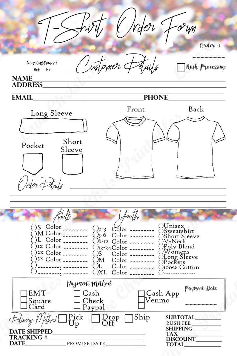 T Shirt Order Form Template Free Printable