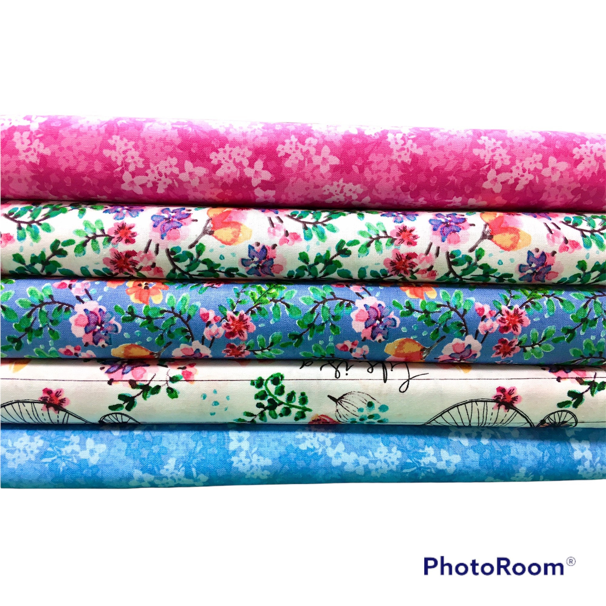 Blue Floral Fabric, Blue Blender Fabrics, Blue Floral Cotton Fabric ...