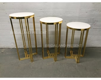 Set of 3 Pcs Plinths Gold Round Metal Plinths Wedding Backdrop Stand ...