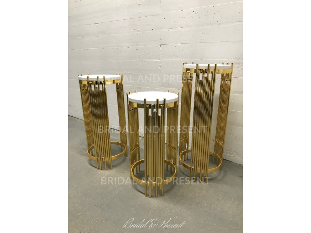 New! Set of 3 Pcs Plinths- Gold Round Metal Plinths Wedding Backdrop ...