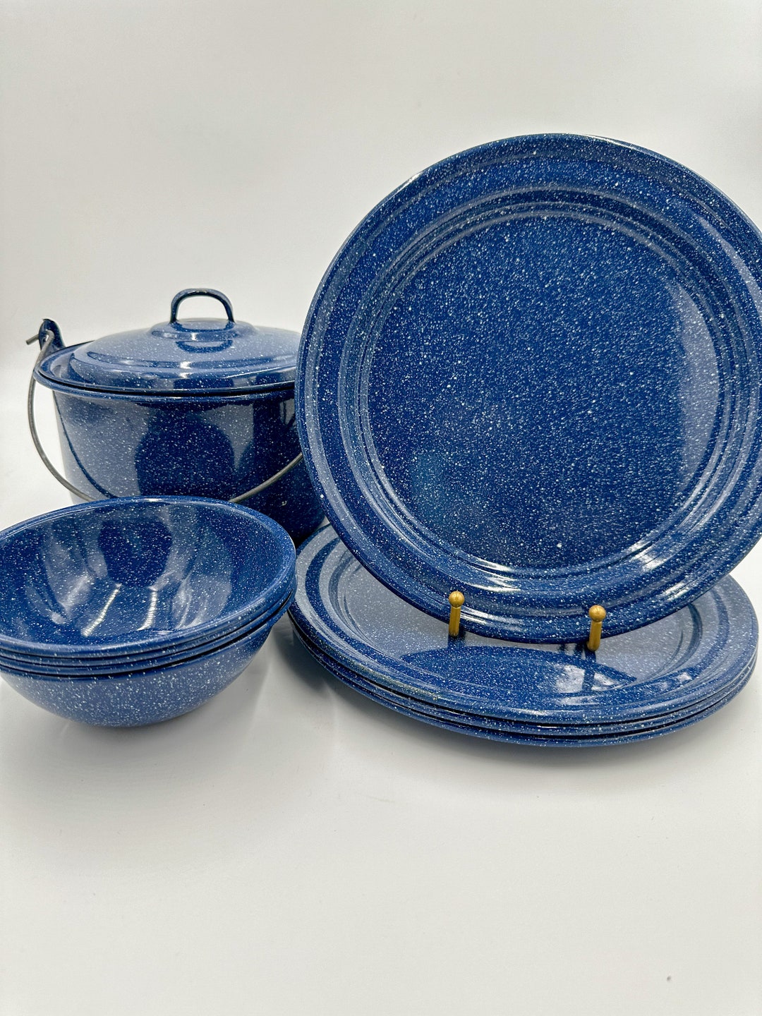 Vintage Blue Enamel Cooking Set-9 Pieces - Etsy