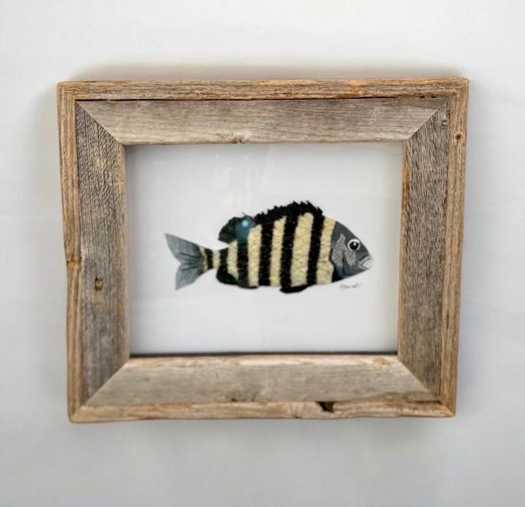 Handcrafted Sheepshead Fish Art | Made With Gar Fish Scales, Rice ...