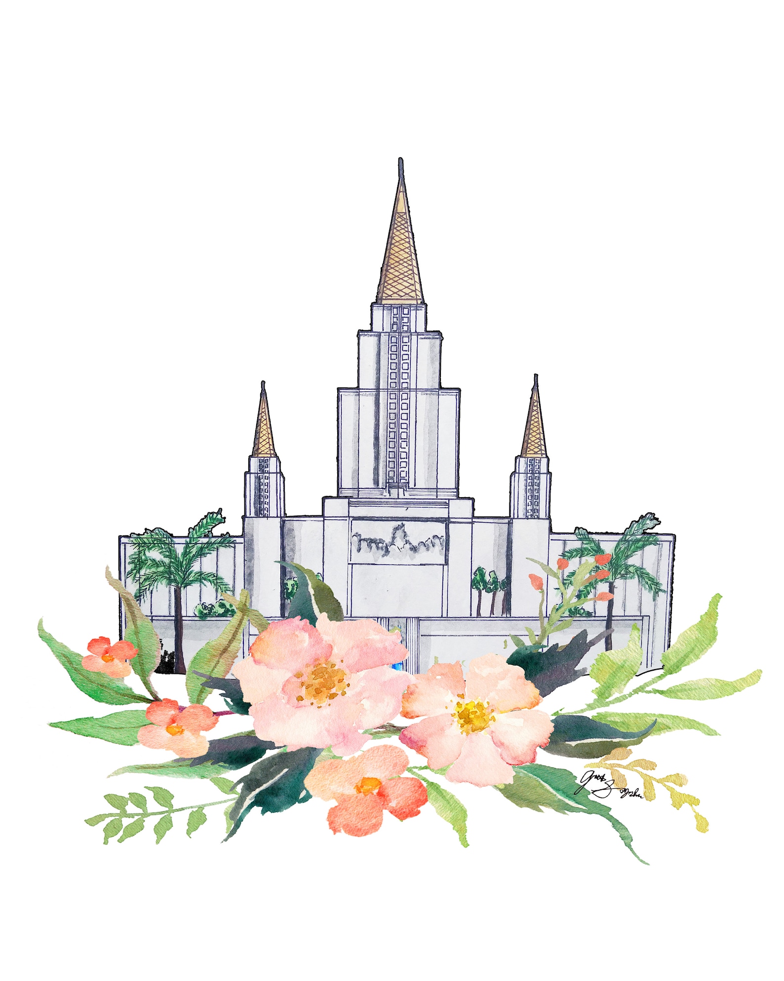 Oakland California LDS Temple Watercolor Painting Digital Download - Etsy