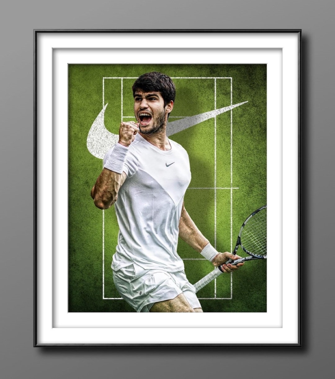 Carlos Alcaraz Tennis Poster Grass Court Wimbledon Champion Racket ...