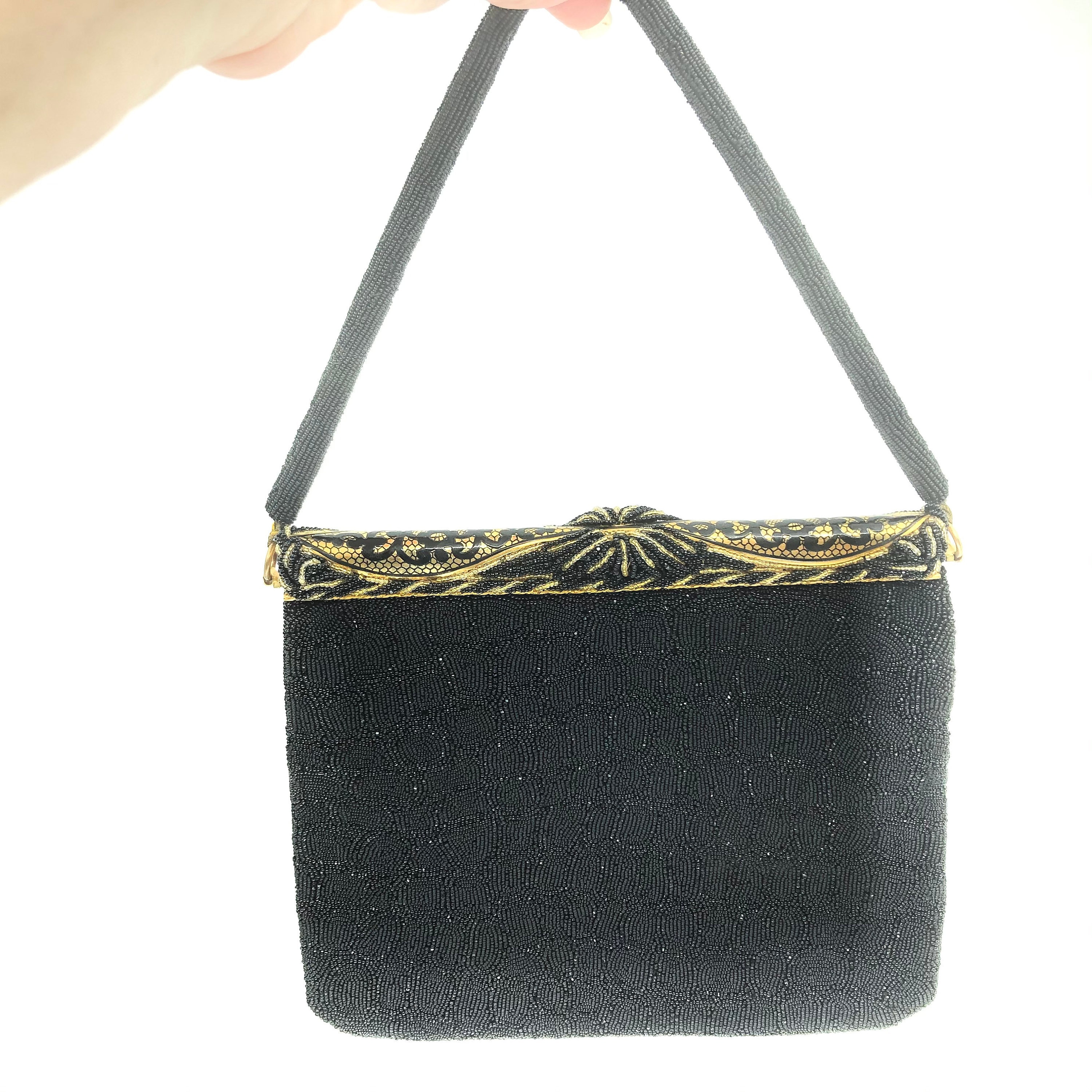 Vintage Morabito Paris Black Beaded Evening Purse, Beaded Handle With ...